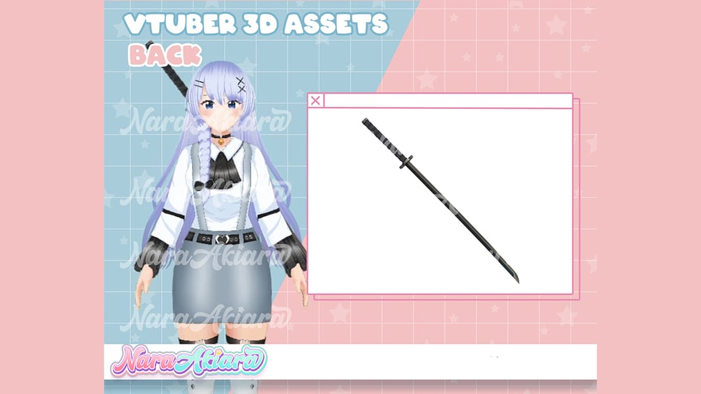 3D Vtuber Assets Battle Fang Katana Sword vroid commission, 3D assets ready to use vtuber stream