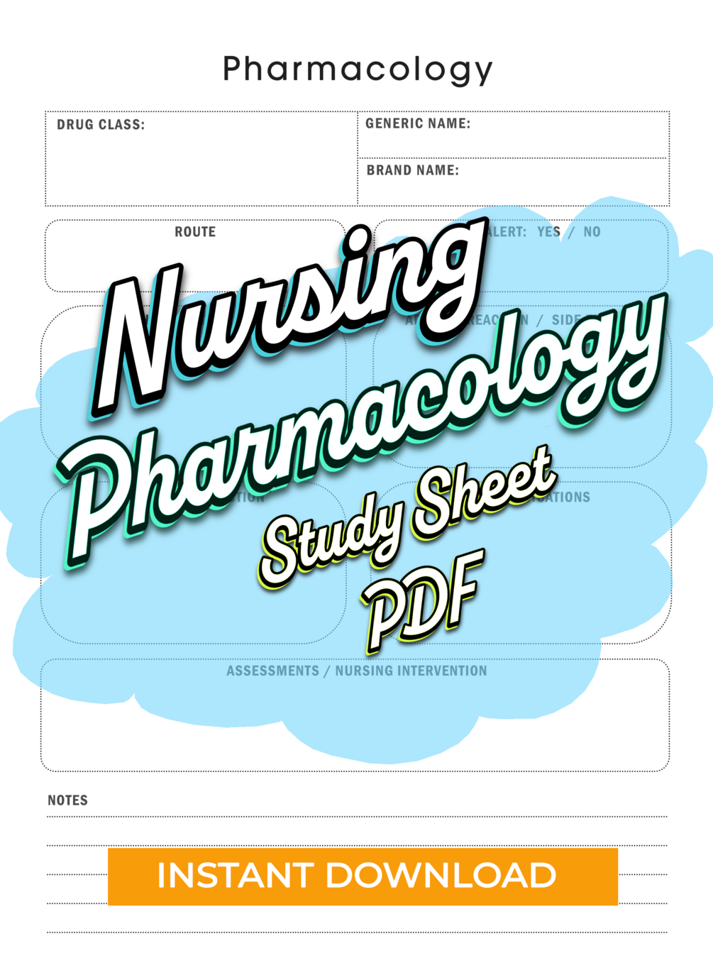 Pharmacology Study Sheet Blank Template Printable