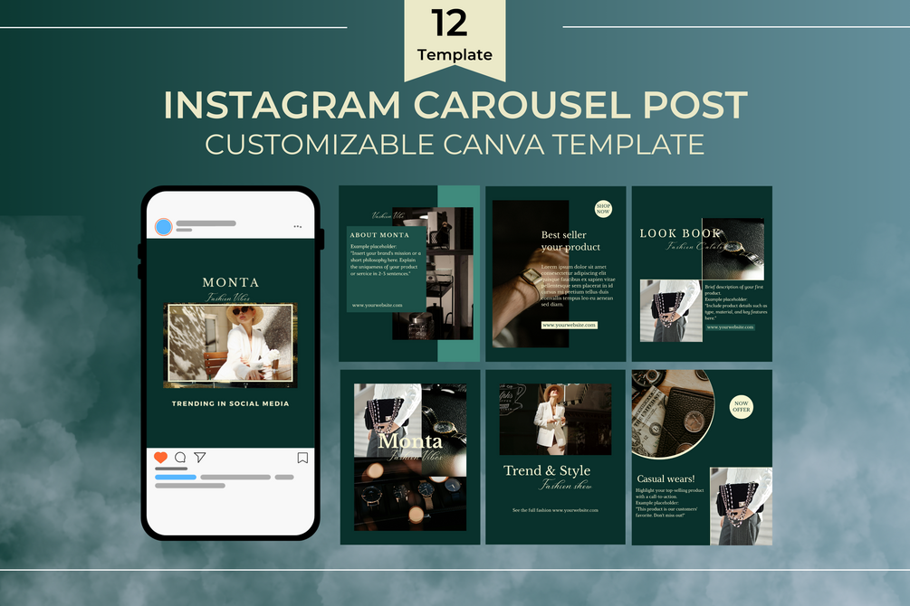 Fashion Instagram Carousel Template – 12 Editable Canva Slides for ...