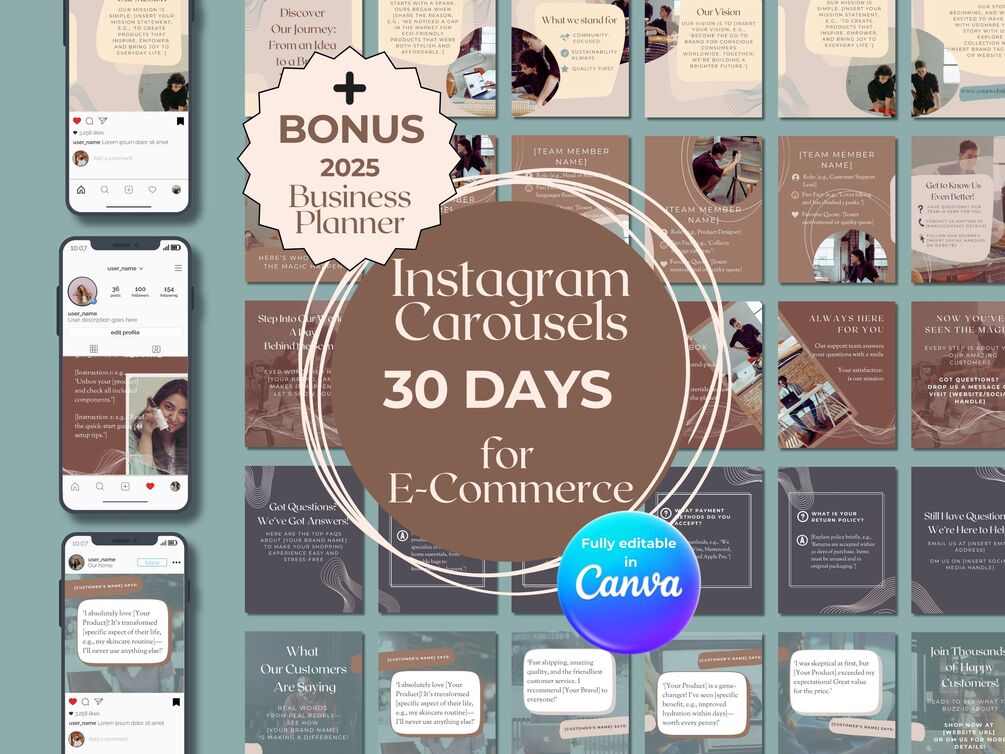 E-Commerce Instagram Carousel 30 Days of Content Pre-Written Сaptions ...