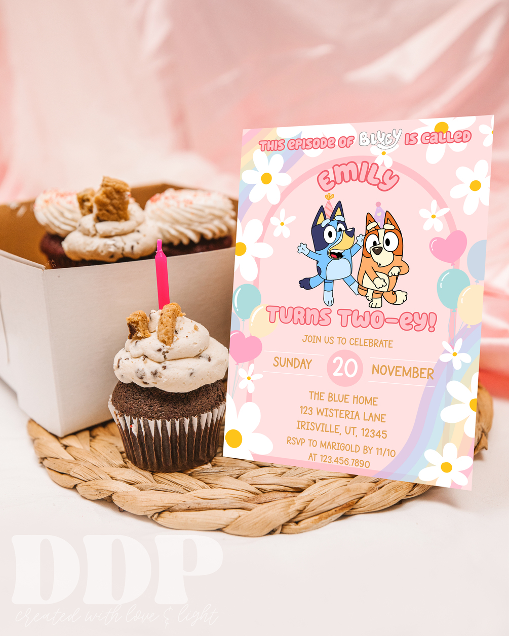 Babies and Kids Birthday Bluey Pink Invitation