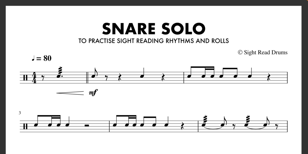 Snare Solo To Practise Sight Reading Rhythms And Rolls