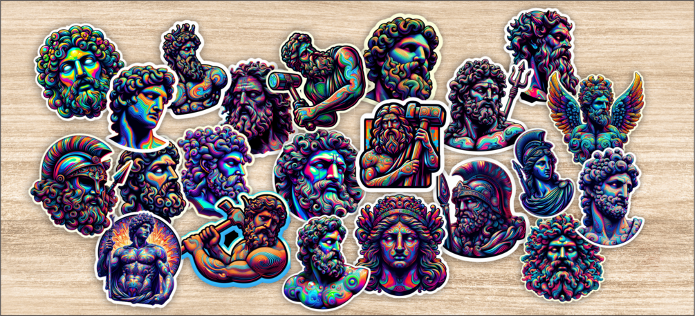 Psychedelic effect greek mythology sticker bundle