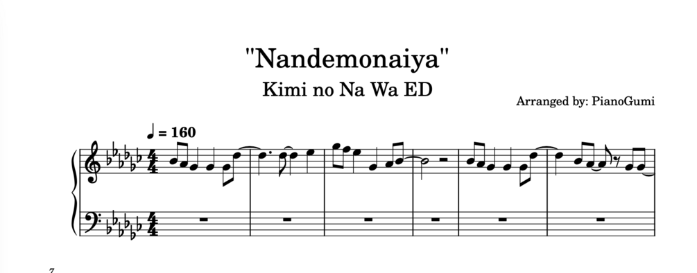Kimi no Na Wa ED - "Nandemonaiya" - EASY Piano Sheet Music
