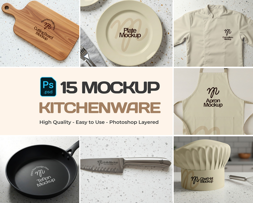 15 Premium Kitchenware Mockup Collection