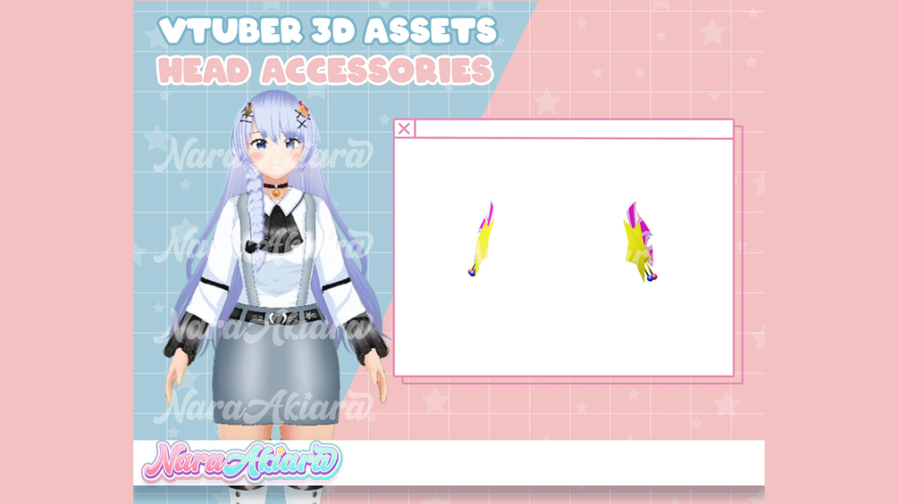 3D Vtuber Assets Star Ribbon Hair Clip Vroid Commission, 3D assets ...