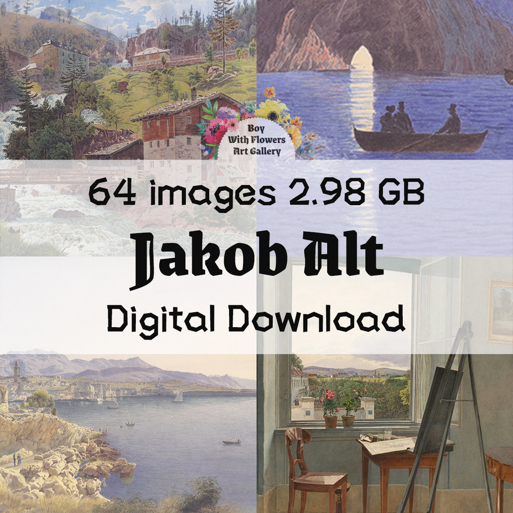 64 digital images of Jakob Alt paintings, people landscape still life ...