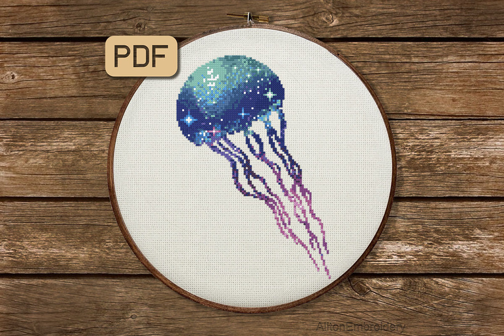 Galaxy Jellyfish Cross Stitch Pattern