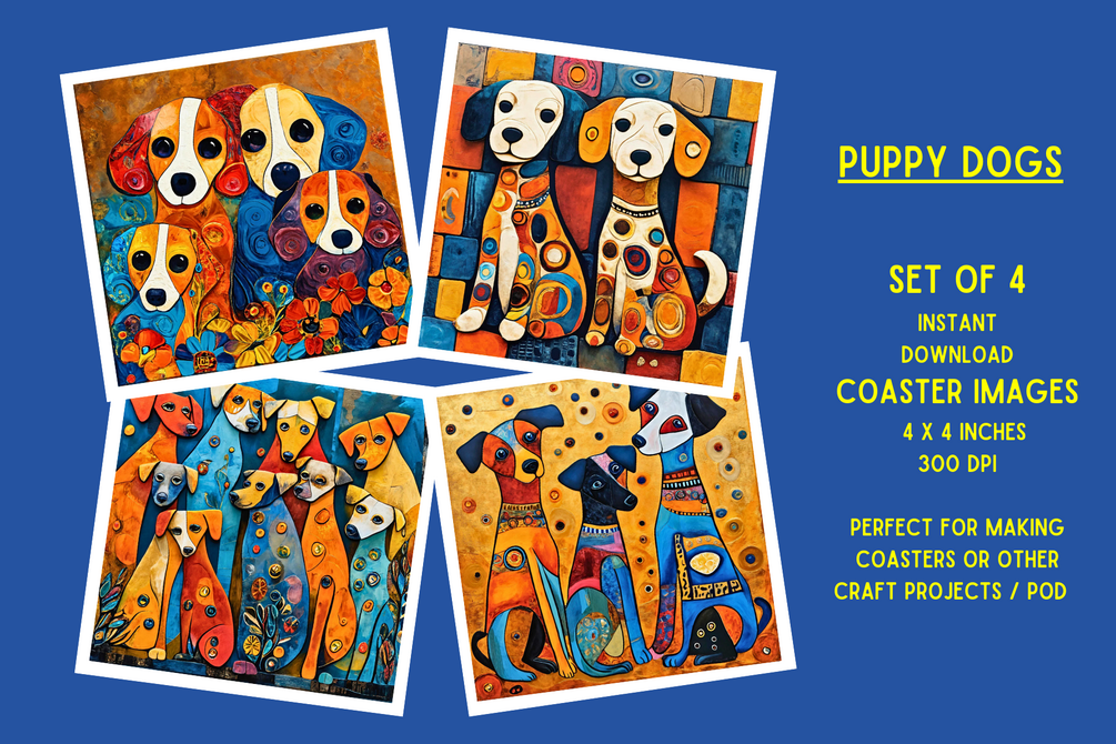 PUPPY DOGS - Coaster Images - Set of 4 - Instant Download