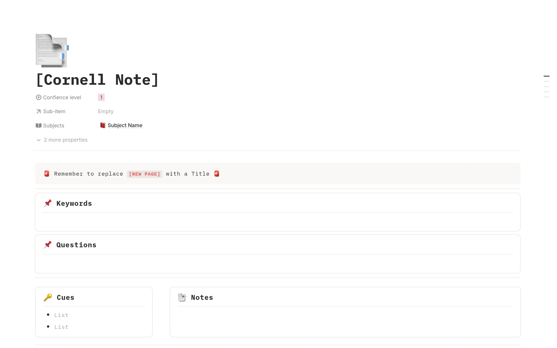 Cornell Method Note Taking System - Notion