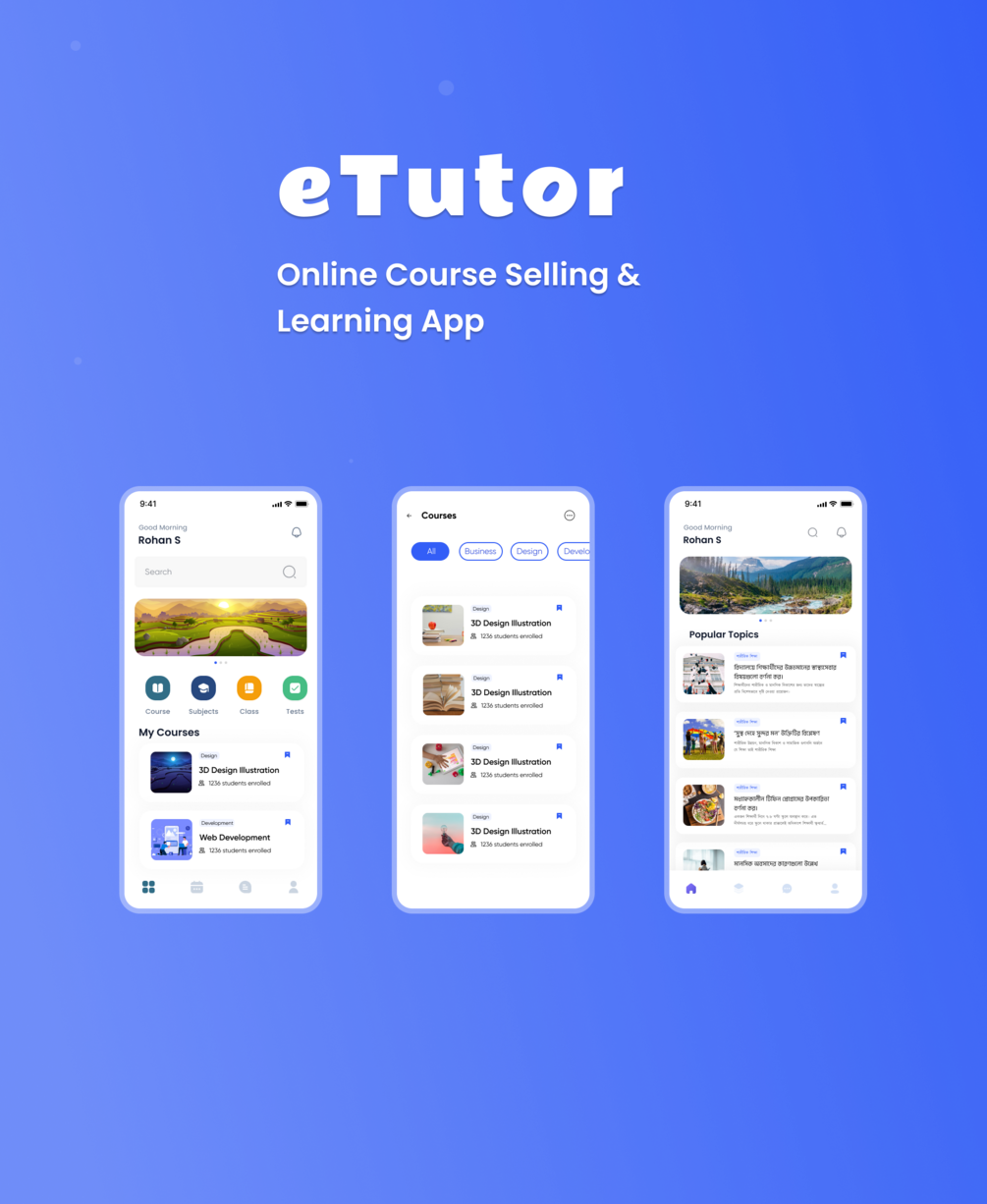 eTutor - Online Course Selling & Learning App UI Kit