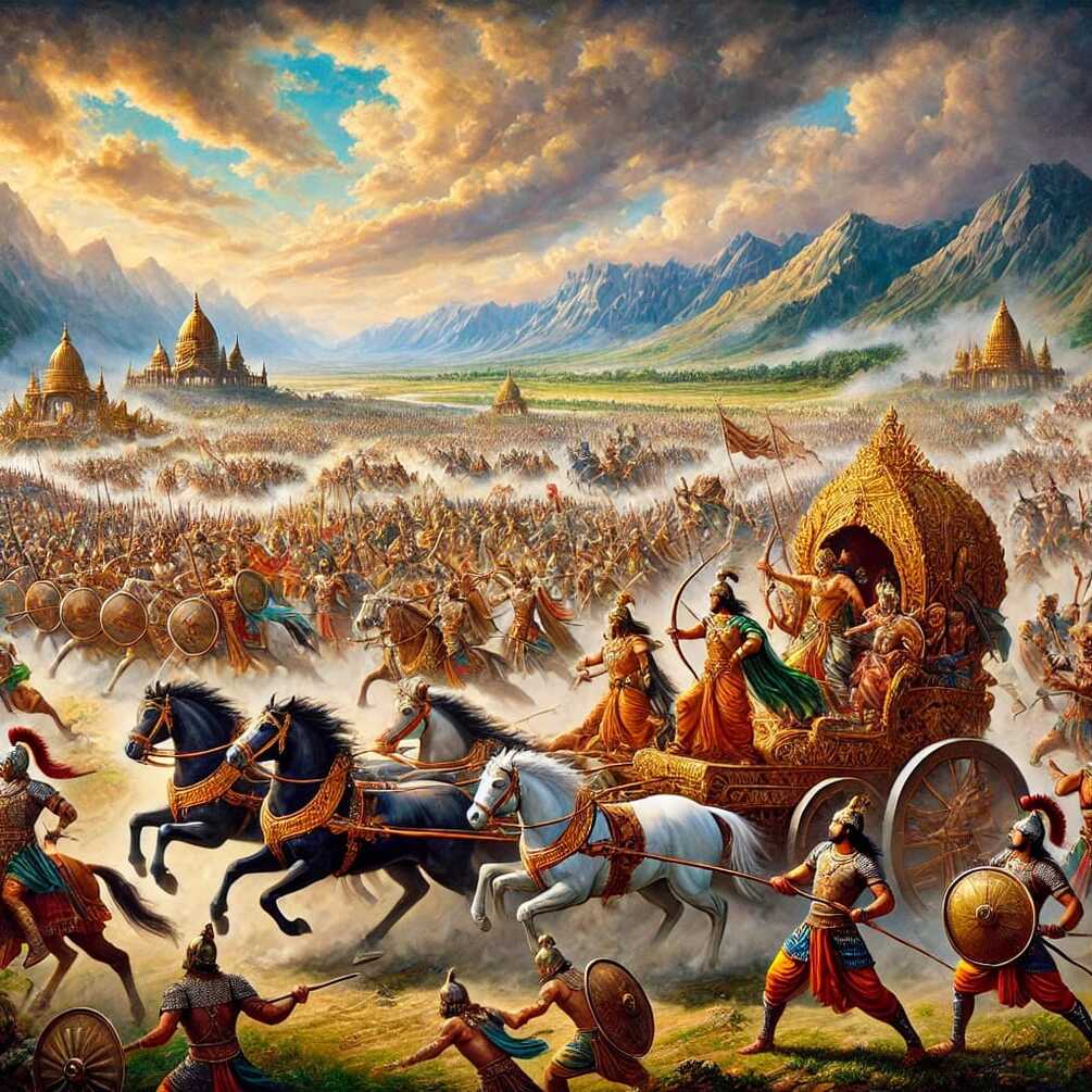 Epic Mahabharata War Oil Painting