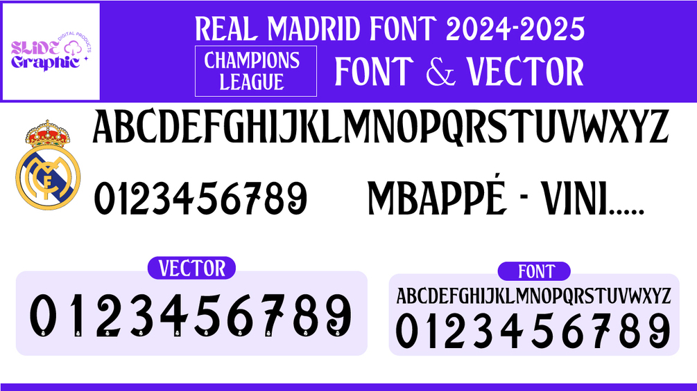 Real Madrid Font free Jersey 2024-2025 Champions league - Vector 2024 ...