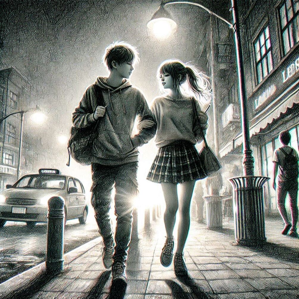 ️💑 Urban Romance: A Pencil Drawing of Love on the Street 🌆