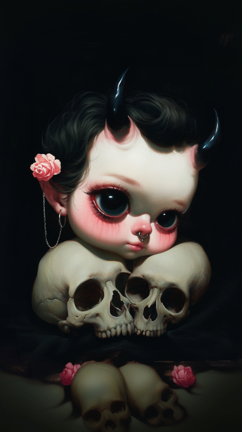 Dark Gothic Demon Girl Wallpaper – Surreal Fantasy Aesthetic for Mobile