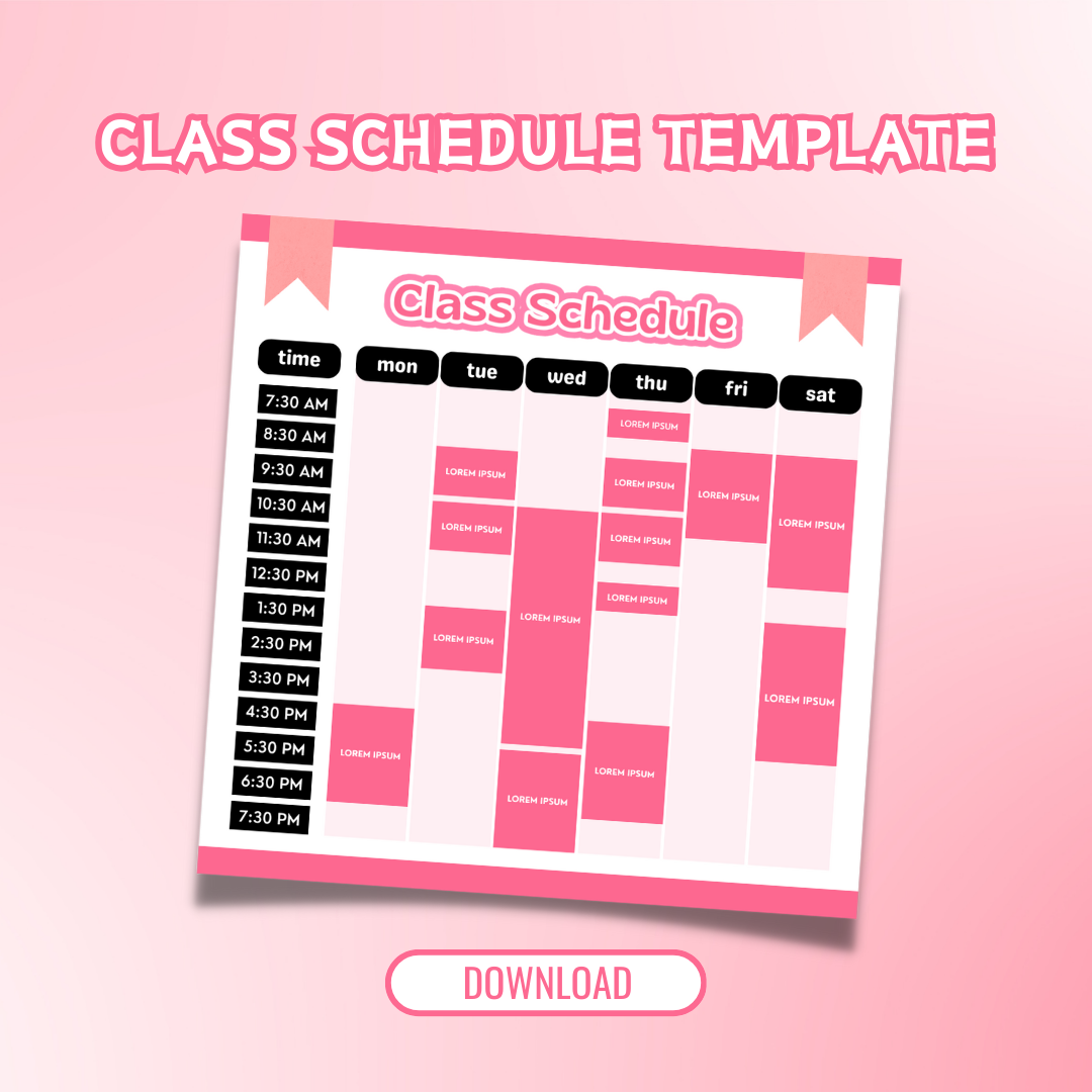 Editable Template: Pink Cute Class Schedule