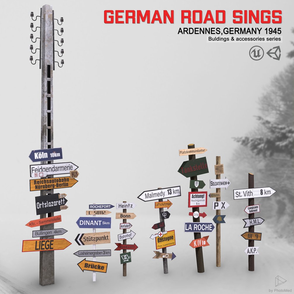German road signs (Ardennes, Germany 1945)