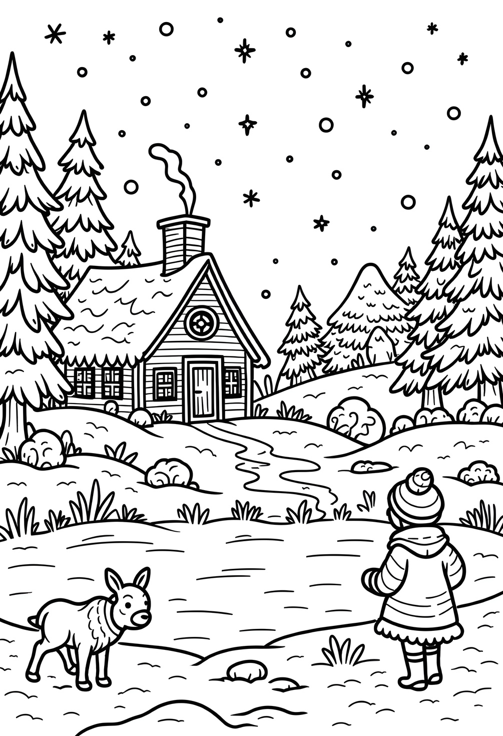 Free Whimsical winter wonderland - page coloring