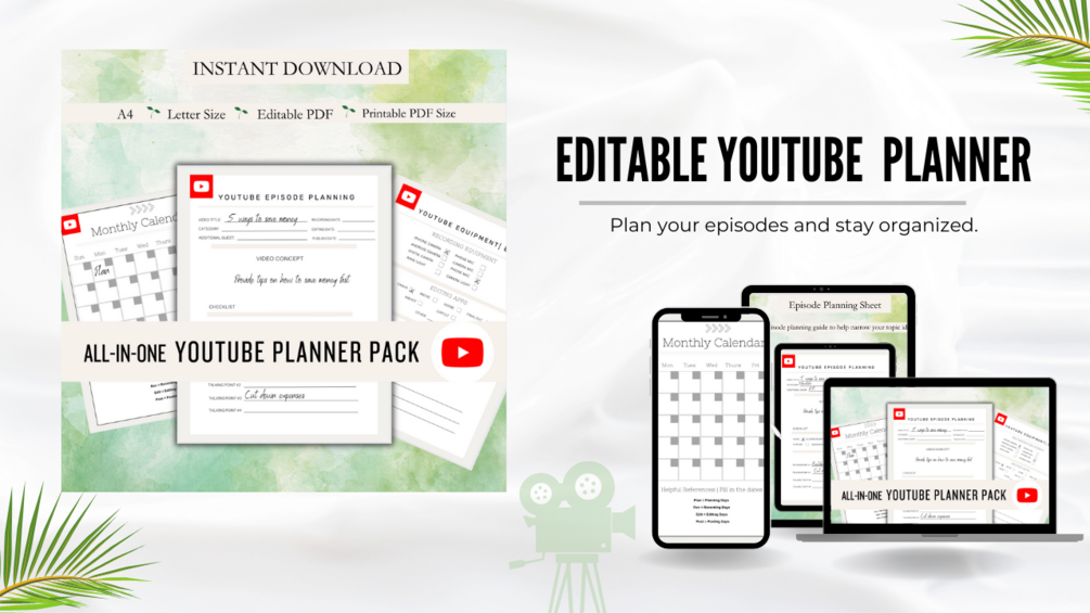 EDITABLE Youtube Planner