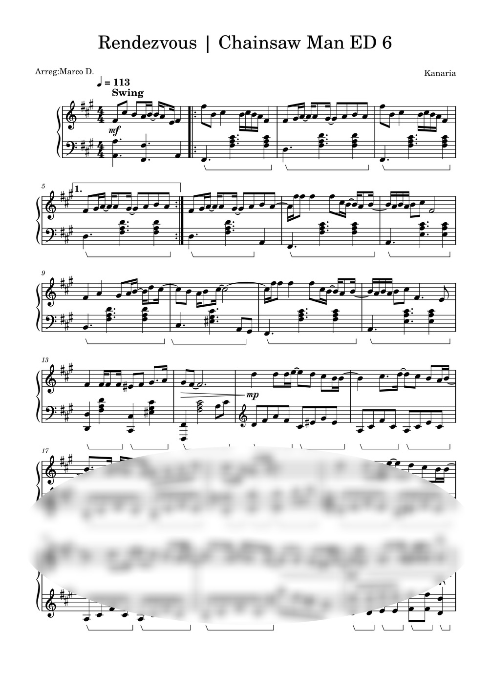 Rendezvous | Chainsaw Man ED 6 SHEET + MIDI