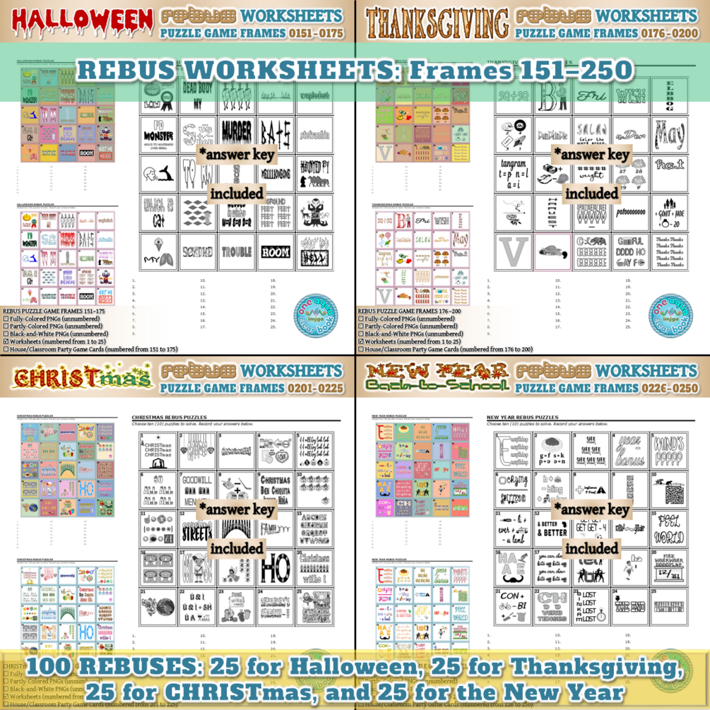 Rebus Puzzle Game Frames 151–250 Worksheets