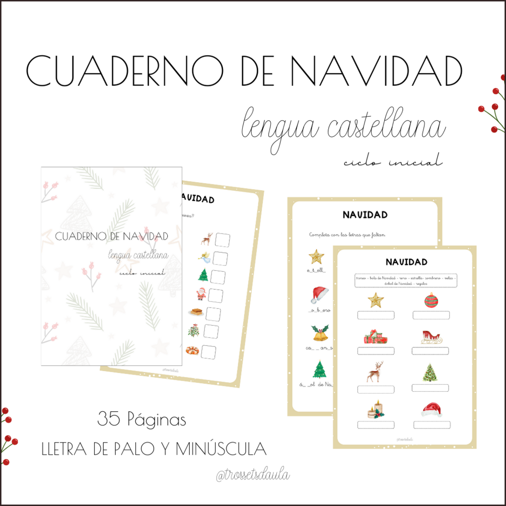 CUADERNO DE NAVIDAD LECTOESCRITURA CICLO INICIAL (L. de palo y letra ...