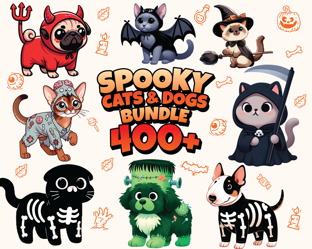 Spooky Cats & Dogs Clipart Bundle | 400+ High Quality 300DPI Images ...
