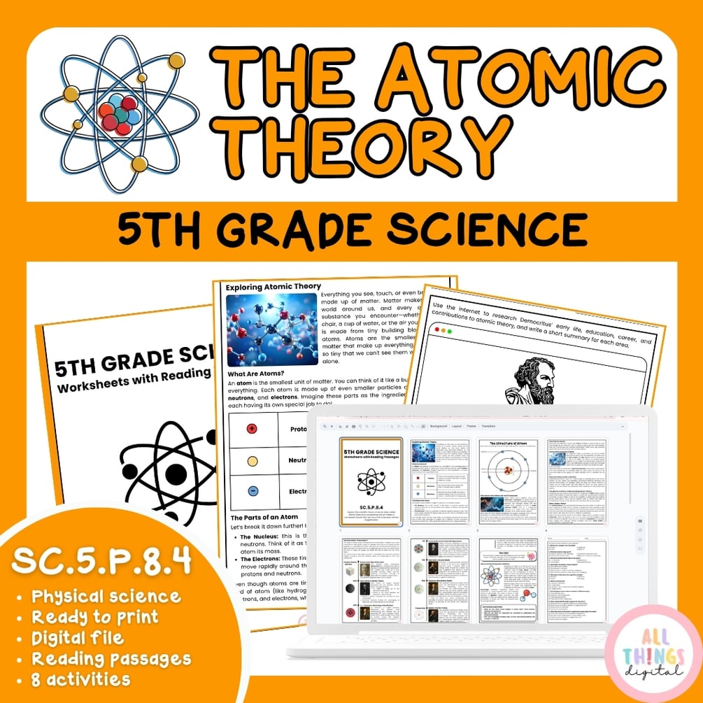 The Atomic Theory SC.5.P.8.4 5th Grade Physical Science Activity ...