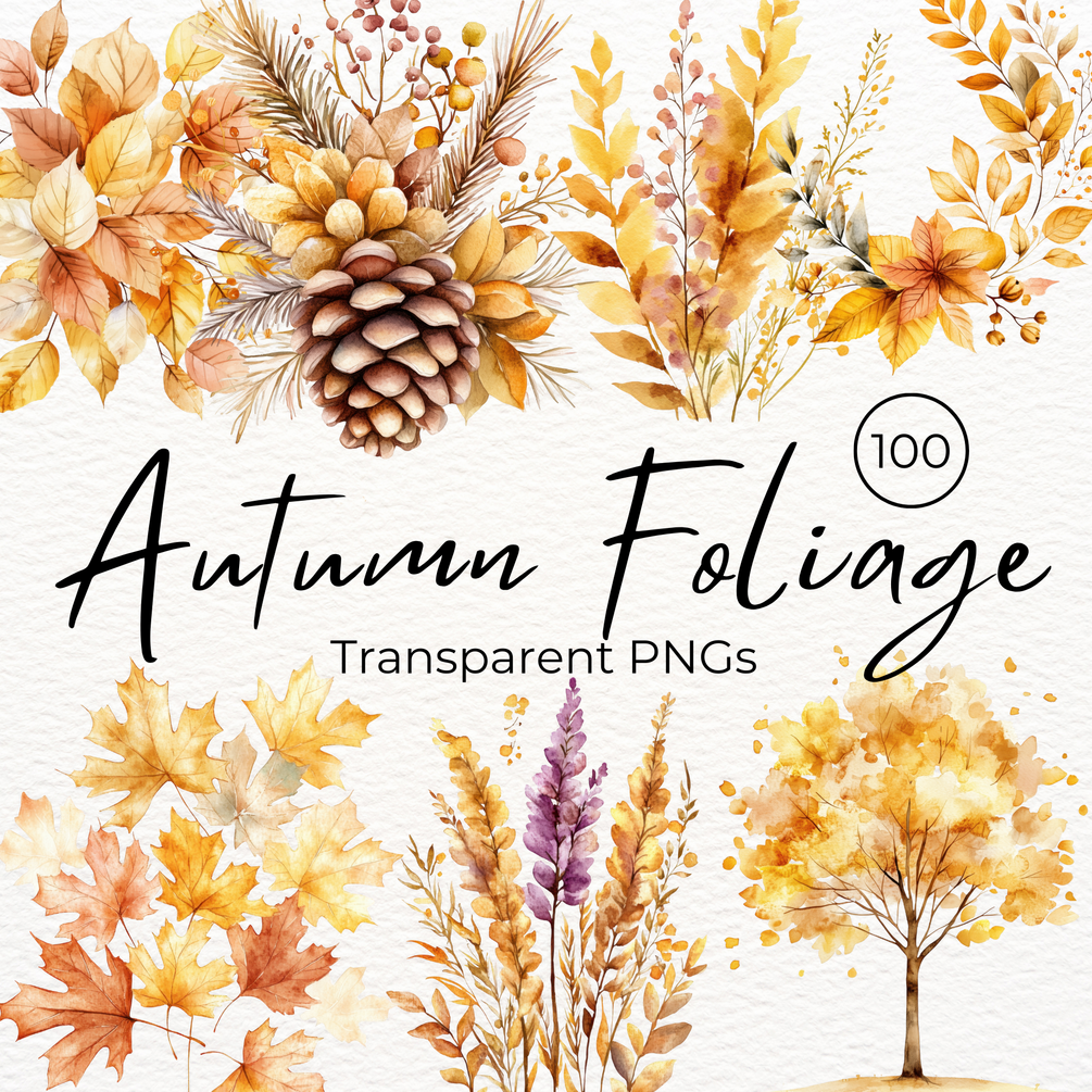 Autumn Foliage - 100 Cliparts Bundle - 300DPI - Commercial Use - Fall ...