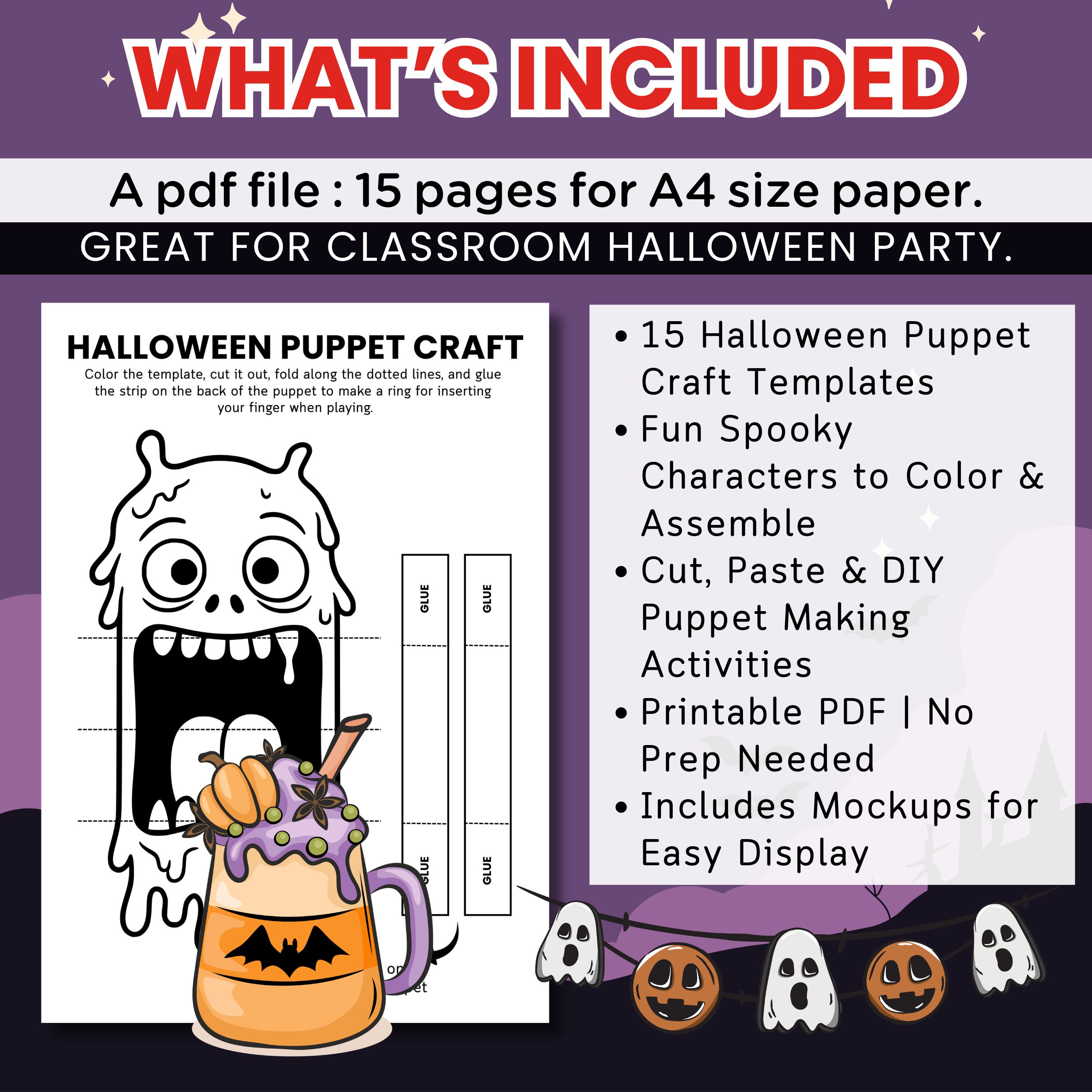 Halloween Puppet Craft Templates for Kids | Fun DIY Coloring & Cut-and ...