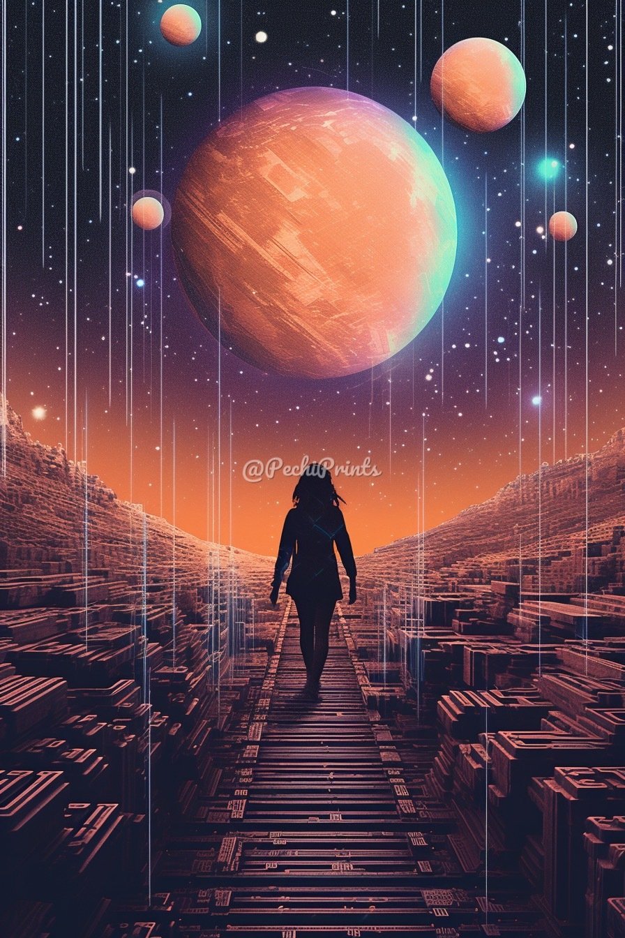 Retro Glitchwave Space Girl Print