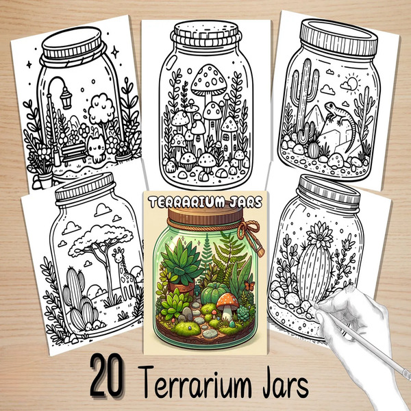 Bold and Easy Coloring Book, Cute Terrarium Jar Coloring Pages ...