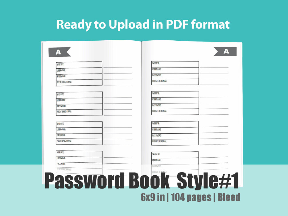 Password Book Interior Style#1 with Alphabetically Tabbed in 104 pages ...