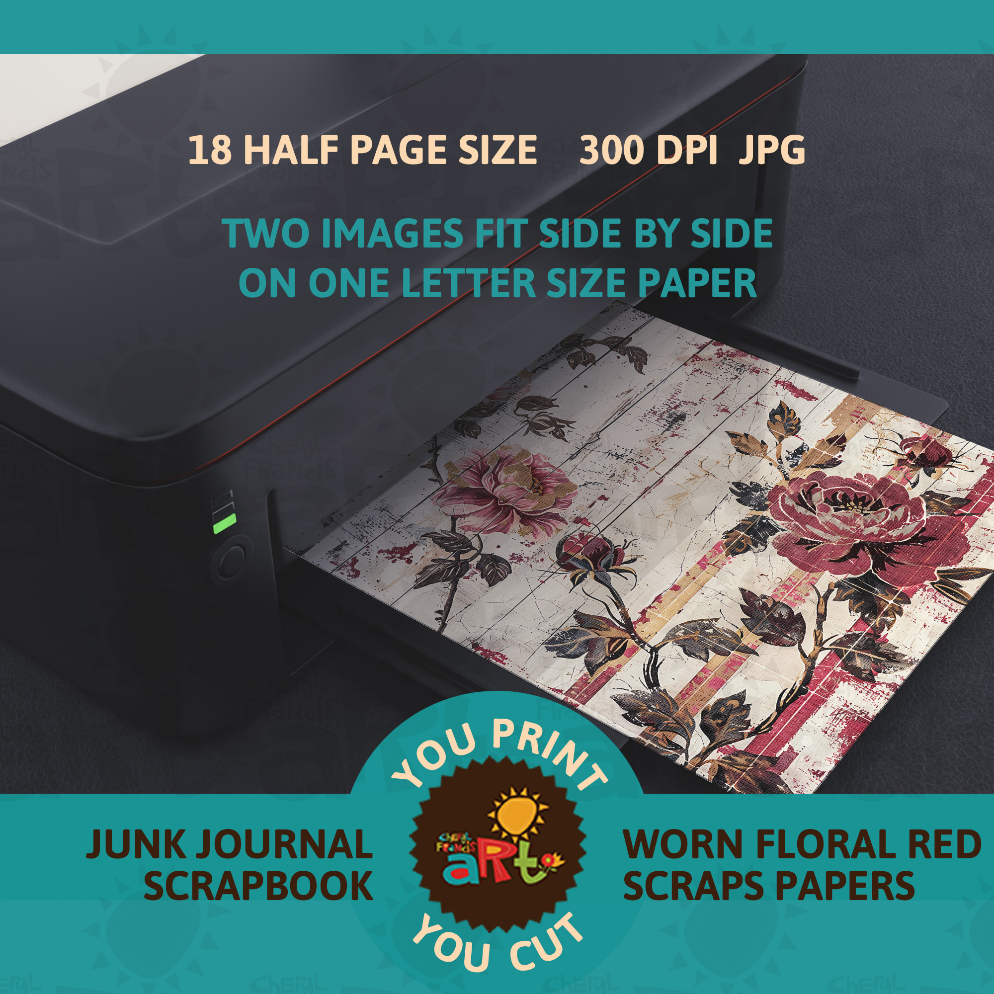 18 pc Shabby Rose Worn Stripe Printable Junk Journal Half Papers for ...
