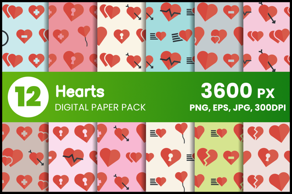 Hearts 12 Digital Paper Set