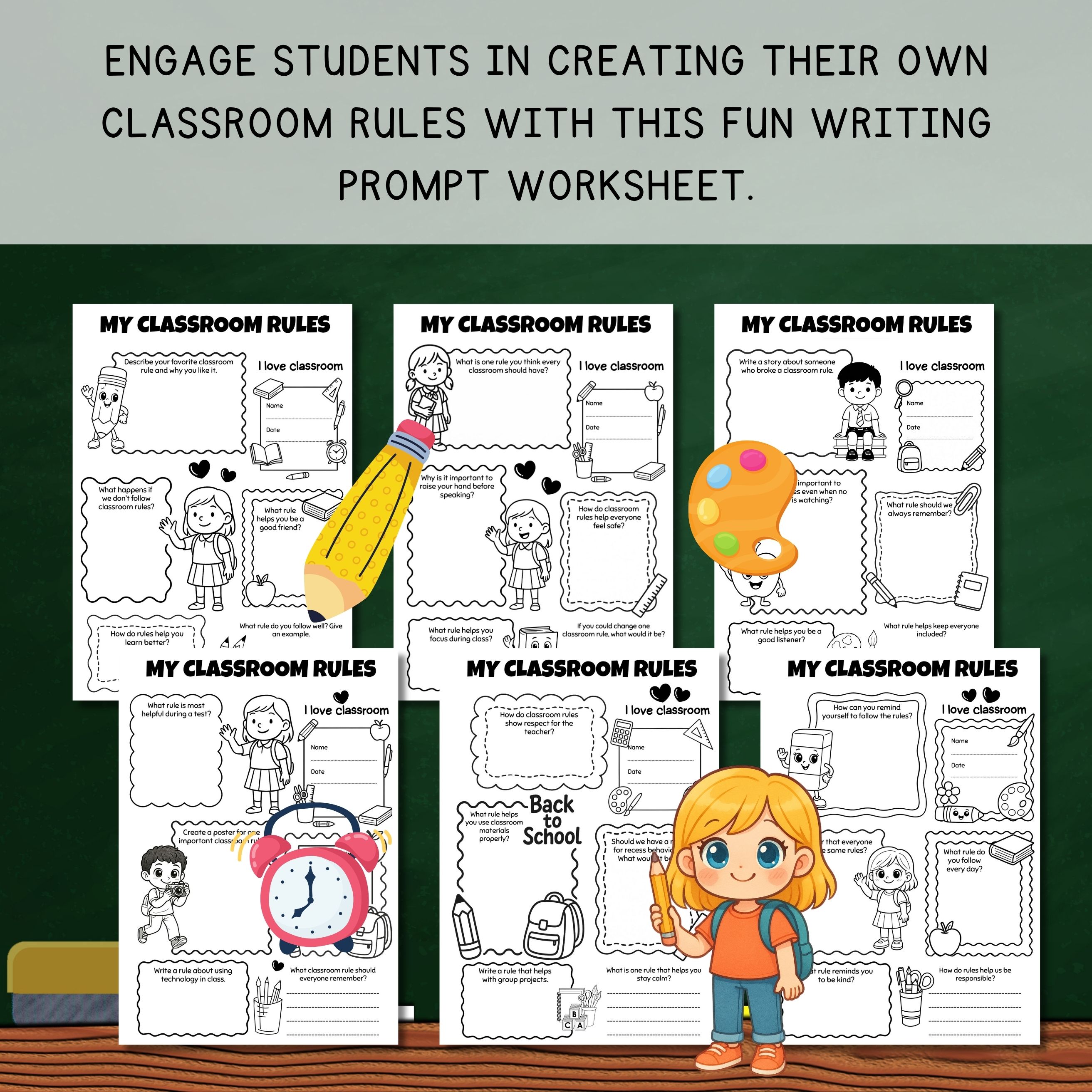 My Classroom Rules Writing Prompt Worksheet for Grades 2–5, Back to ...
