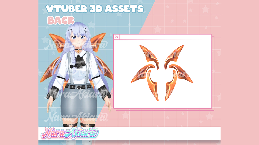 3D Vtuber Assets Amber Spark Wings vroid commission, 3D assets ready to use vtuber stream