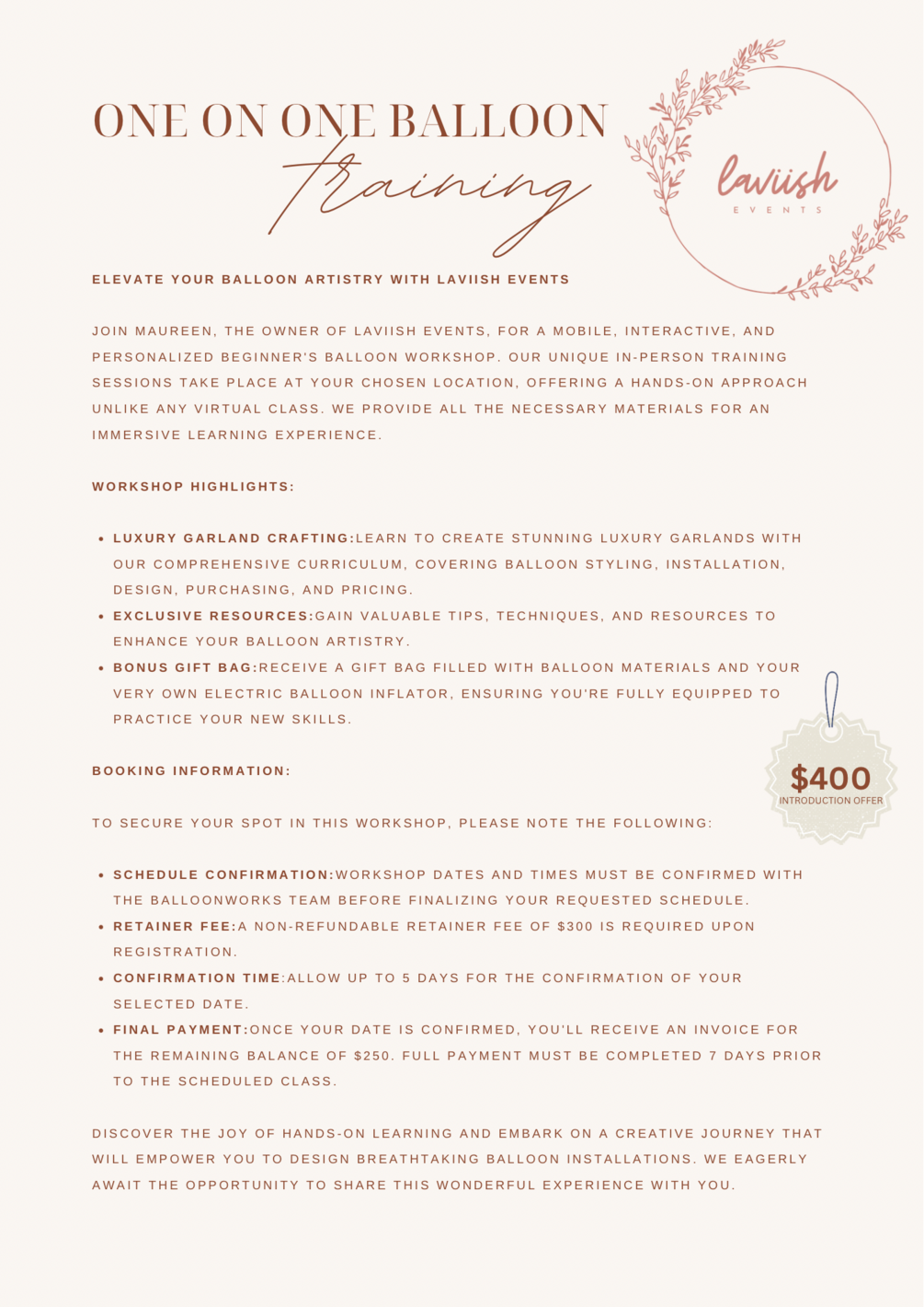 One on One Balloon Training - Perth, WA