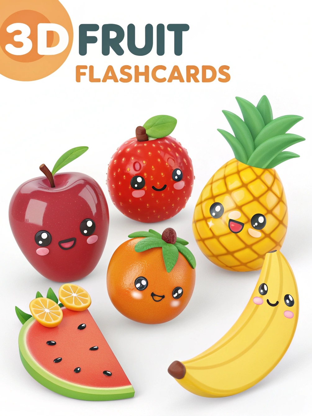 3D fruits flash cards