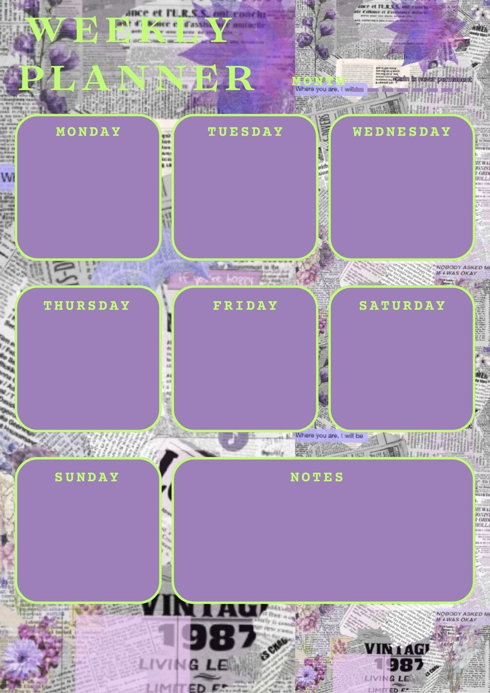 Neon Yellow and Purple Minimalist Weekly Planner