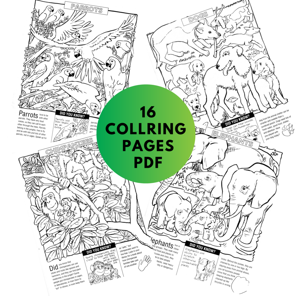 16 animals colloring pages
