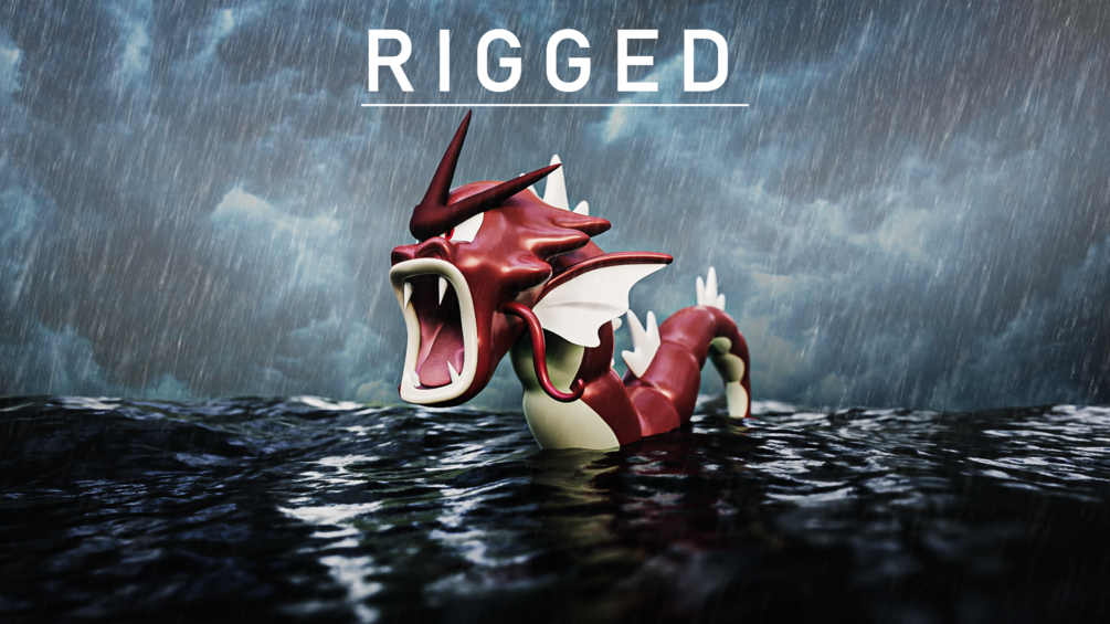 Pokemon Gyarados - Rigged 3D model - low and high poly