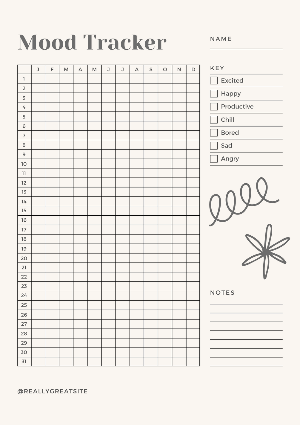 Printable Mood Tracker Template