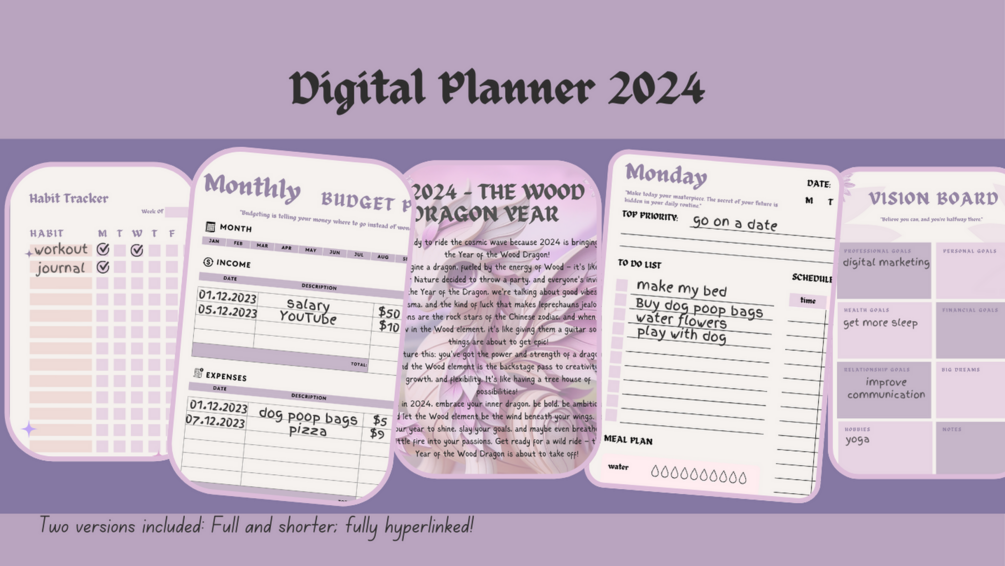 Digital Planner 2024 Monthly, Weekly, Daily (Full and shorter versions ...