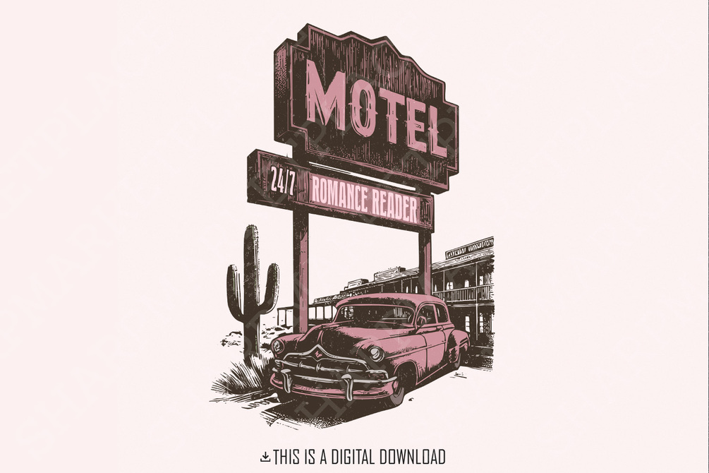 Romance Reader Motel PNG, Trendy Vintage Bookish Retro Art, Graphic Tee ...