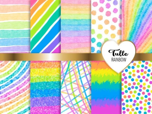 Beautiful Rainbow Digital Paper Bundle More than 156 Graphics