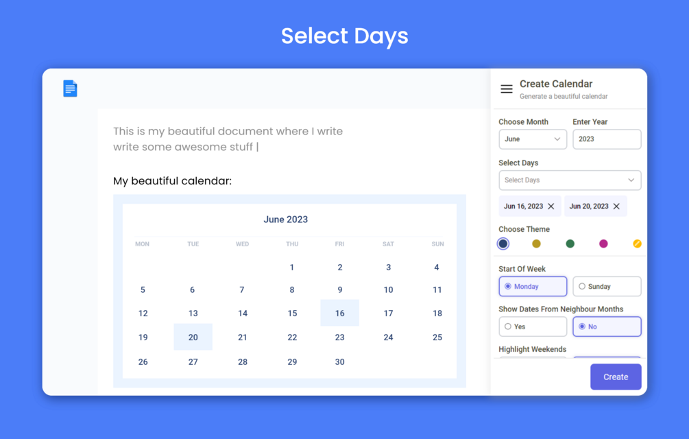 Beautiful Calendar Docs Add-On