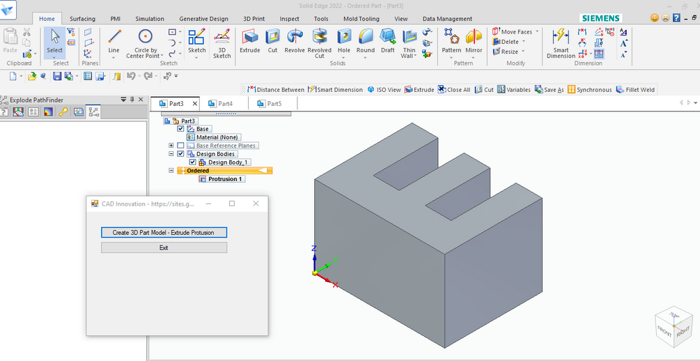 Solid Edge Source Code Application Create 3D Part Model Solid Edge using VB.Net