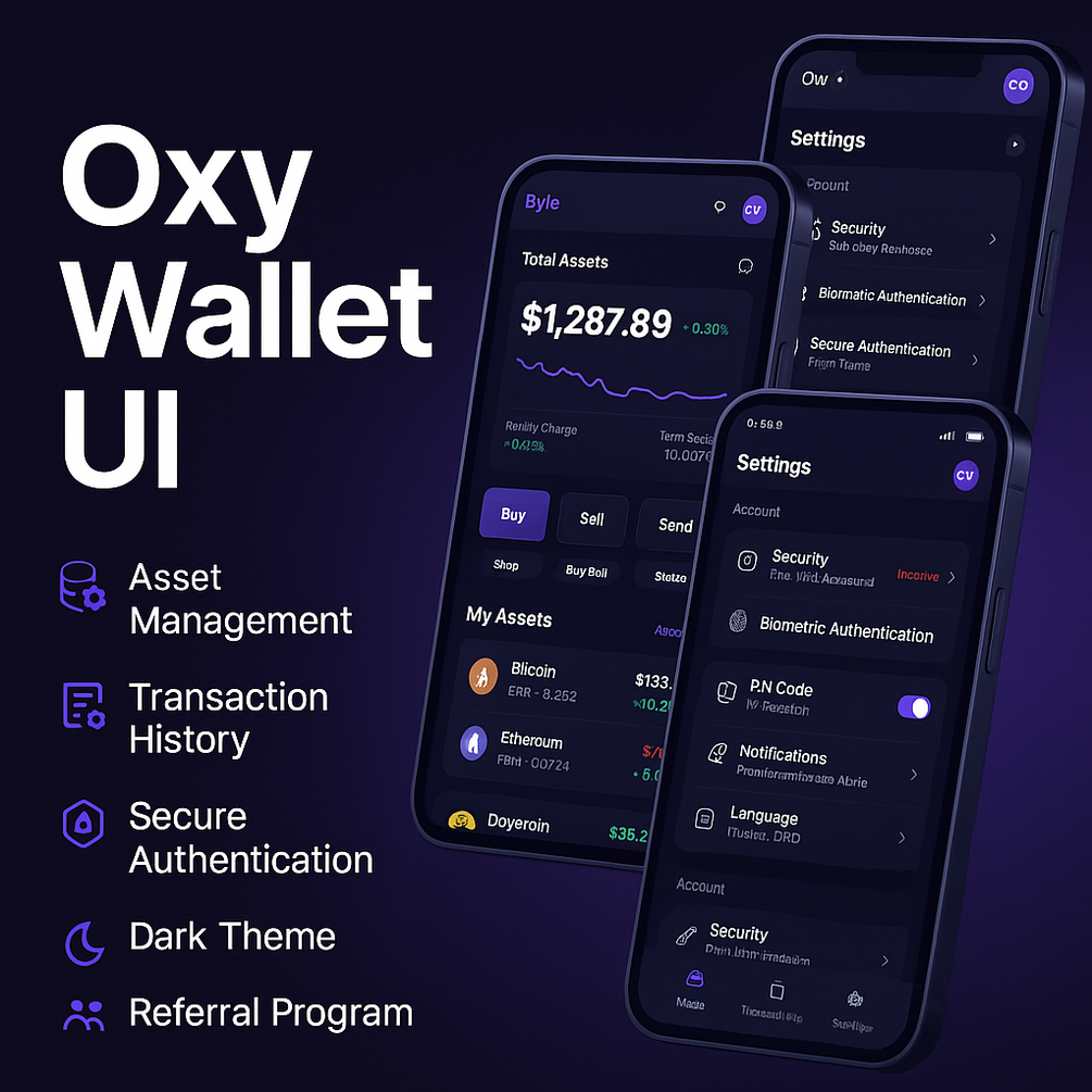 Oxy Wallet UI – Modern Crypto Wallet Design with React, Tailwind & Dark Theme (Frontend Kit)