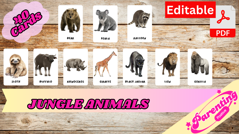 JUNGLE ANIMALS • 40 Editable Montessori Cards • Flash Cards ...